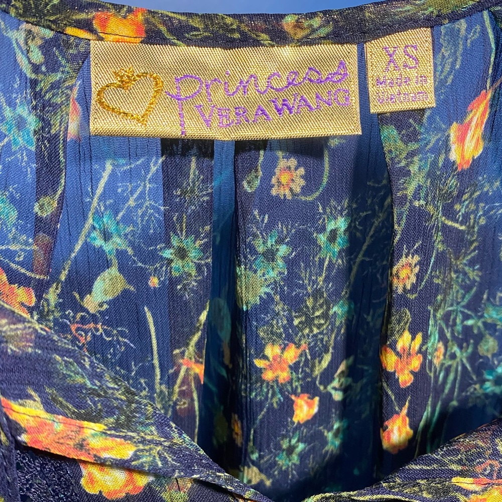 Princess Vera Wang Sheer Navy Blue Floral Boho Top Xs - Gem